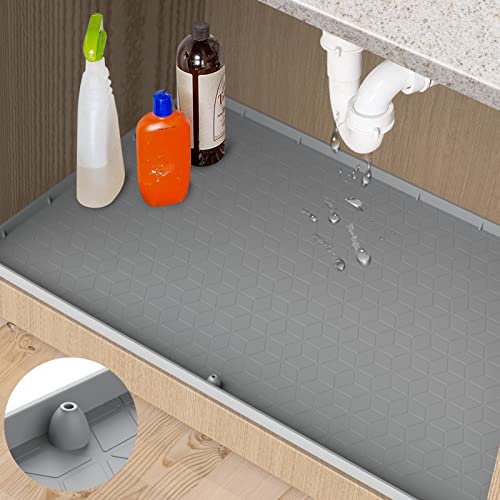 Under Sink Mat, Avkast 34" x 22" Silicone Under Sink Liner for Kitchen & Bathroom Sink Base Cabinets,Under Sink Drip Tray Sink Cabinet Protector - Grey