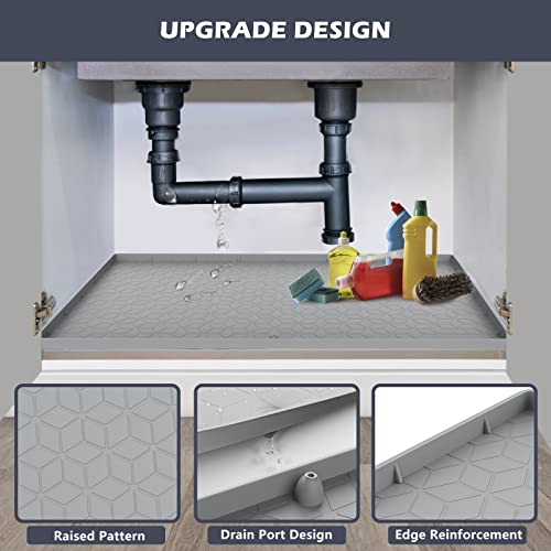 Under Sink Mat, Avkast 34" x 22" Silicone Under Sink Liner for Kitchen & Bathroom Sink Base Cabinets,Under Sink Drip Tray Sink Cabinet Protector - Grey