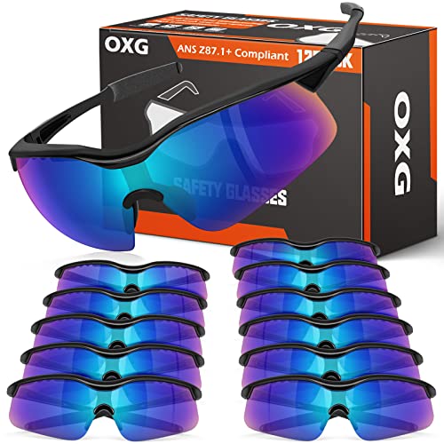 OXG 12 Pack Tinted Safety Glasses Protective Eyewear, Impact & Scratch Resistant ANSI Z87.1 Safety Goggles Eye Protection for Lab Shooting Construction UV-Block