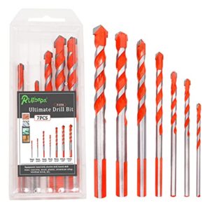 ruibapa 7pcs(3/4/5/6/8/10/12mm) orange ultimate drill bit multi-function twist triangle drill bit with tungsten carbide drill bit for concrete, ceramic tile, glass, wood and plastic p-034