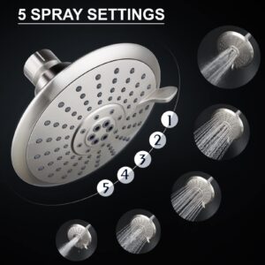 JDO Shower Head, High Pressure Rain Showerhead, 5 Spray Settings, Luxury Bathroom Shower Heads with Adjustable Angles, Anti-Clogging Silicone Nozzles