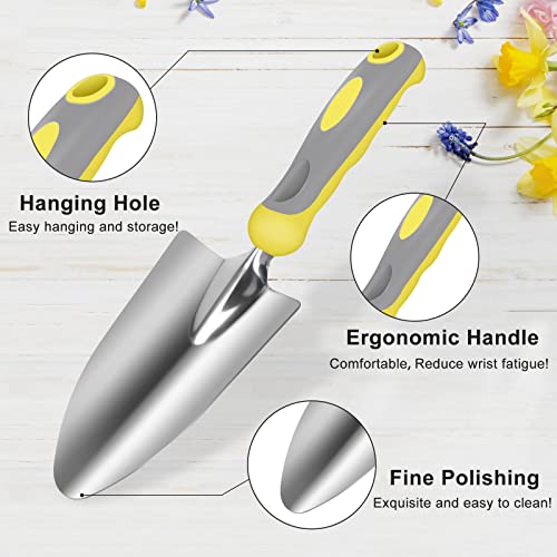 Garden Tools Set, Carsolt 3 Piece Stainless Steel Heavy Duty Gardening Tools Includes Trowel, Transplant and Hand Rake with Non-Slip Ergonomic Handle, Gardening Kit with Gift Box Ideal Garden Gifts