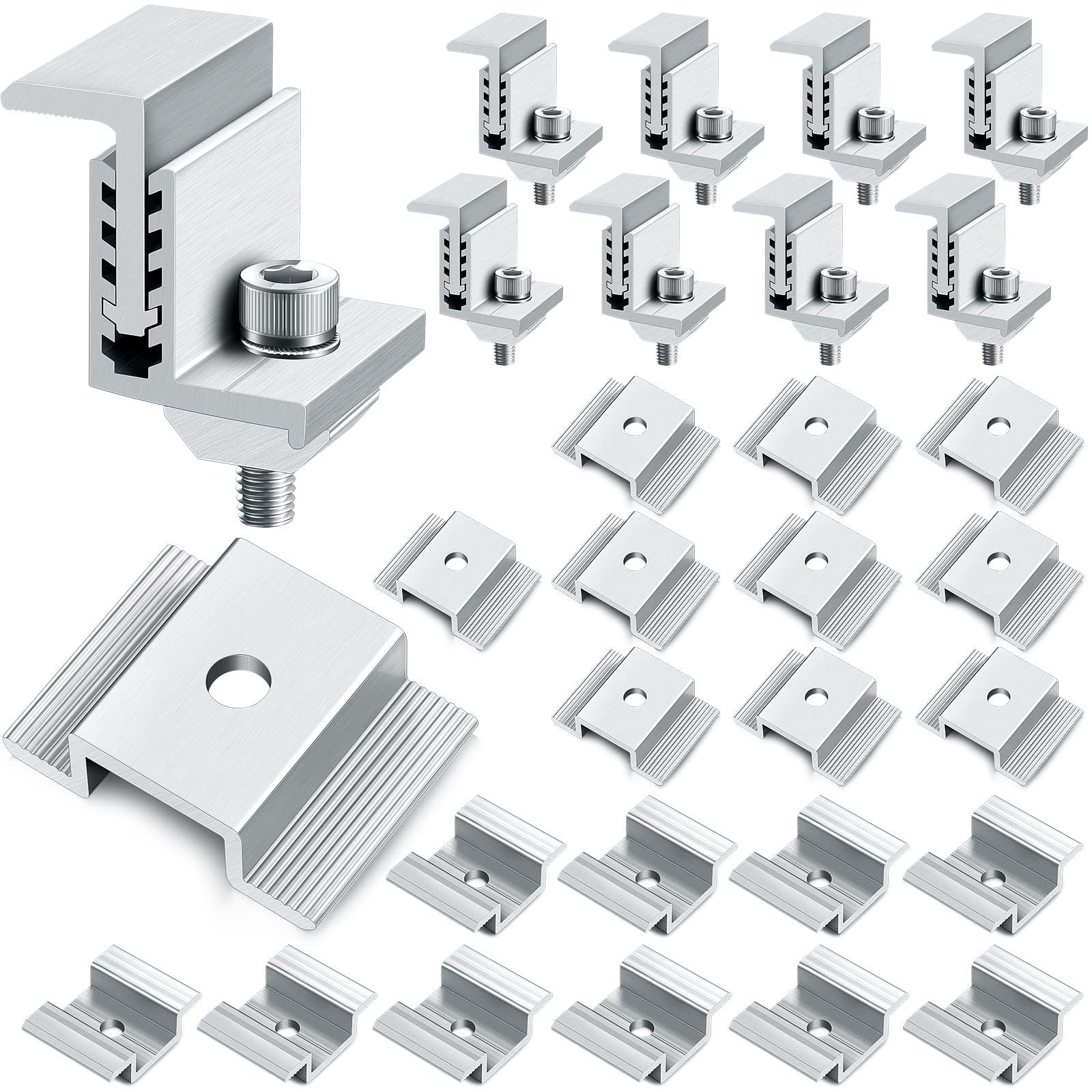 Zhengmy Solar Panel Mid Clamps 1.06 Inch Solar Panel Bracket Aluminum Solar Mid Clam with Solar Mounting Brackets 32-50 mm Panel Clamps Adjustable End Clamps Panel Clamps (28 Pieces)