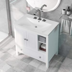 lumisol 30 inch bathroom vanity with sink, modern bathroom cabinet with ceramic sink top, bathroom vanity set with drawers and shelves (white)