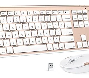 Wireless Keyboard and Mouse Combo, 2.4GHz Ultra-Slim Aluminum Rechargeable Keyboard with Whisper-Quiet Mouse for Windows, Laptop, PC, Desktop - White Gold