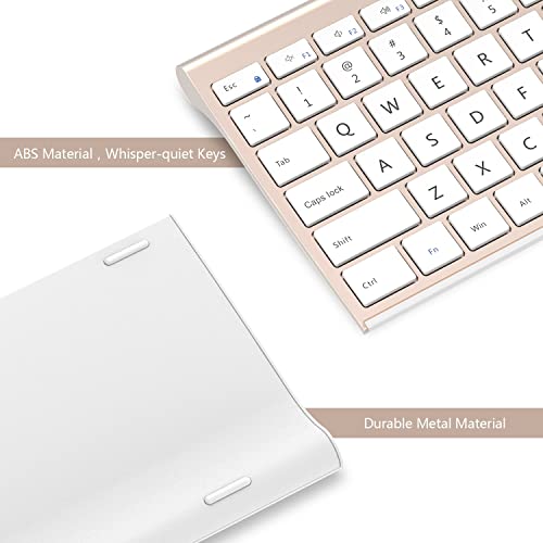 Wireless Keyboard and Mouse Combo, 2.4GHz Ultra-Slim Aluminum Rechargeable Keyboard with Whisper-Quiet Mouse for Windows, Laptop, PC, Desktop - White Gold