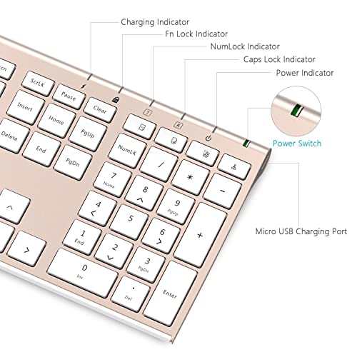 Wireless Keyboard and Mouse Combo, 2.4GHz Ultra-Slim Aluminum Rechargeable Keyboard with Whisper-Quiet Mouse for Windows, Laptop, PC, Desktop - White Gold