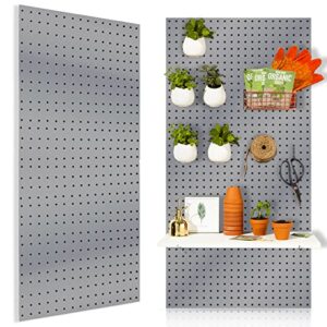 2 pcs 15.7" x 15.7" pegboard, metal peg boards for walls, craft pegboard organizer storage kit, gray, shed garden pegboard organization system, peg board assorories kits for outdoor storage shed