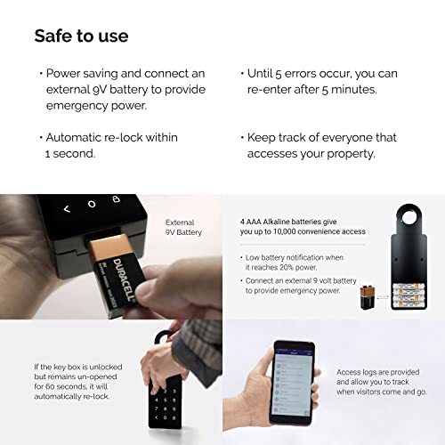 Key Lock Box Keybox Smart Lock Box for House Key Outdoor Wall Mounted Door Hanging, App Remotely Generates Bluetooth-Keys/Pin Codes Without Internet, Security Lock Box for Realtors Garage Spare Keys