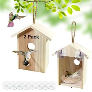 pintuson 2 pack window bird houses for viewing, see through bird house for window, transparent spy birdhouse for outdoor, wooden bird nest with strong suction cups