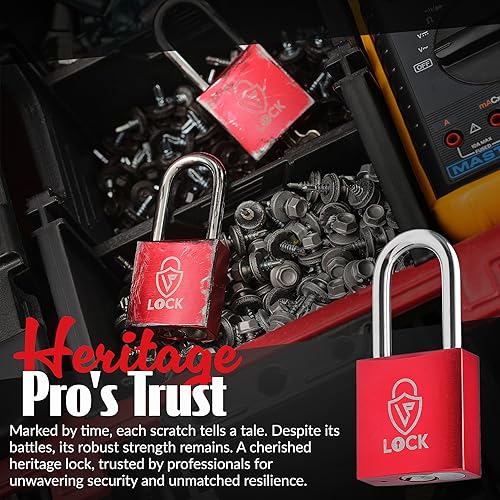 LP LOCK® Dual Pop-Up Padlocks. 2 Anodized Aluminum Locks w/ 4 Identical Keys. Durable, Lightweight, Rust Resistant. for Locker, Fence, Shed, Storage Unit, Toolbox & More - 3.25x1.54x0.55 Inches - Red