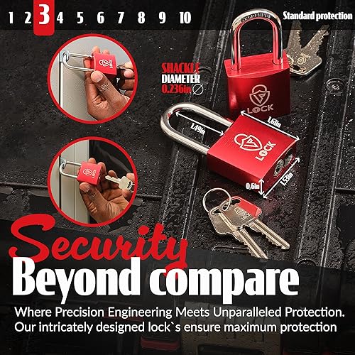 LP LOCK® Dual Pop-Up Padlocks. 2 Anodized Aluminum Locks w/ 4 Identical Keys. Durable, Lightweight, Rust Resistant. for Locker, Fence, Shed, Storage Unit, Toolbox & More - 3.25x1.54x0.55 Inches - Red