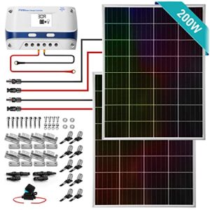 serenelife 200 watt portable solar panel kit, 2 pcs 100w monocrystalline set with 30a pwm controller