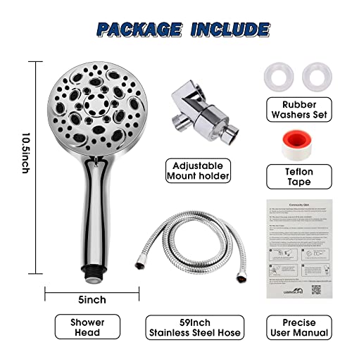 Lemnislife Handheld Shower Head with Filter, High Pressure 8 Spray Settings + 2 Power Jet Modes Detachable Shower Heads with 59" Stainless Steel Hose, Filtered Shower Head for Hard Water Soften