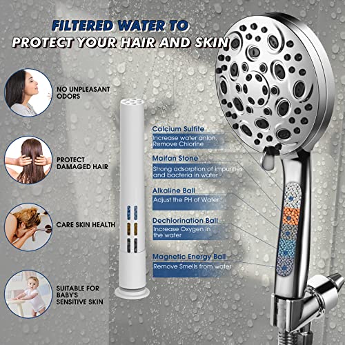 Lemnislife Handheld Shower Head with Filter, High Pressure 8 Spray Settings + 2 Power Jet Modes Detachable Shower Heads with 59" Stainless Steel Hose, Filtered Shower Head for Hard Water Soften