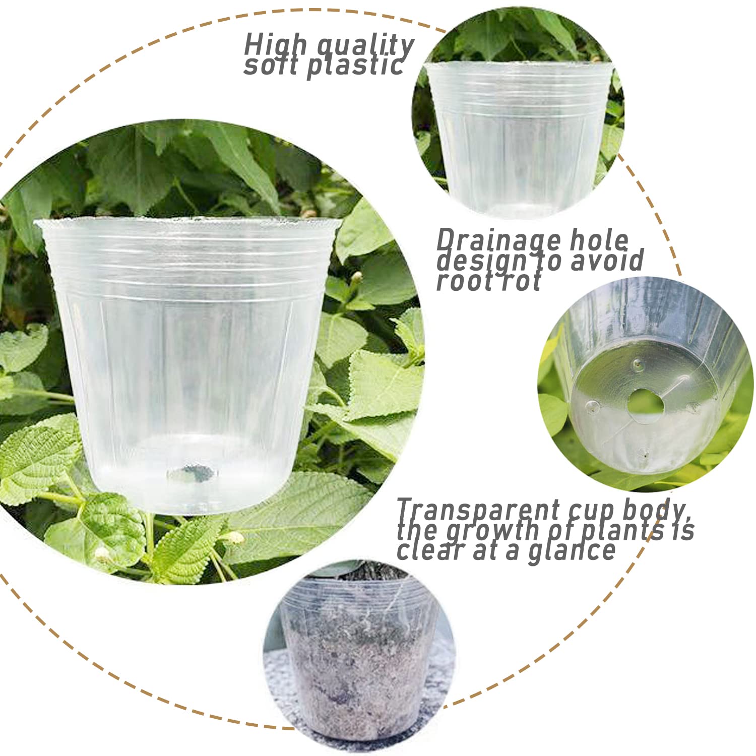 Baaxxango 48 PCS Plant Nursery Pots,Transparent Plastic Gardening Pot,Soft Clear Plastic Planter with Drainage Hole for Seedling Succulent Vegetable with 48 Labels,6/5/4/3 Inch