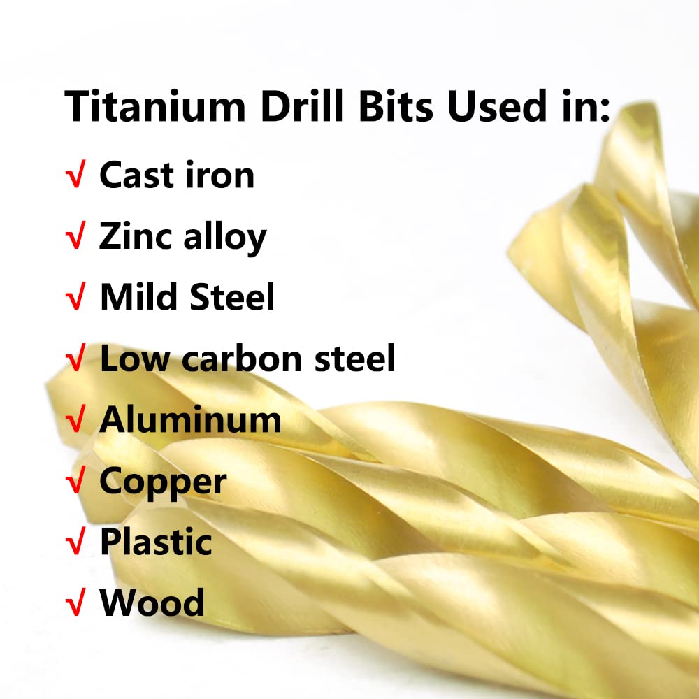 VALYRIANTOOL Titanium Drill Bit Set 20 Pcs 3/16" HSS Jobber Drill Bits, Premium 4341 High Speed Steel Jobber Length Drill for Drilling on Mild Steel, Copper, Aluminum