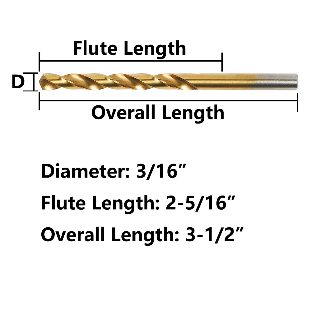 VALYRIANTOOL Titanium Drill Bit Set 20 Pcs 3/16" HSS Jobber Drill Bits, Premium 4341 High Speed Steel Jobber Length Drill for Drilling on Mild Steel, Copper, Aluminum