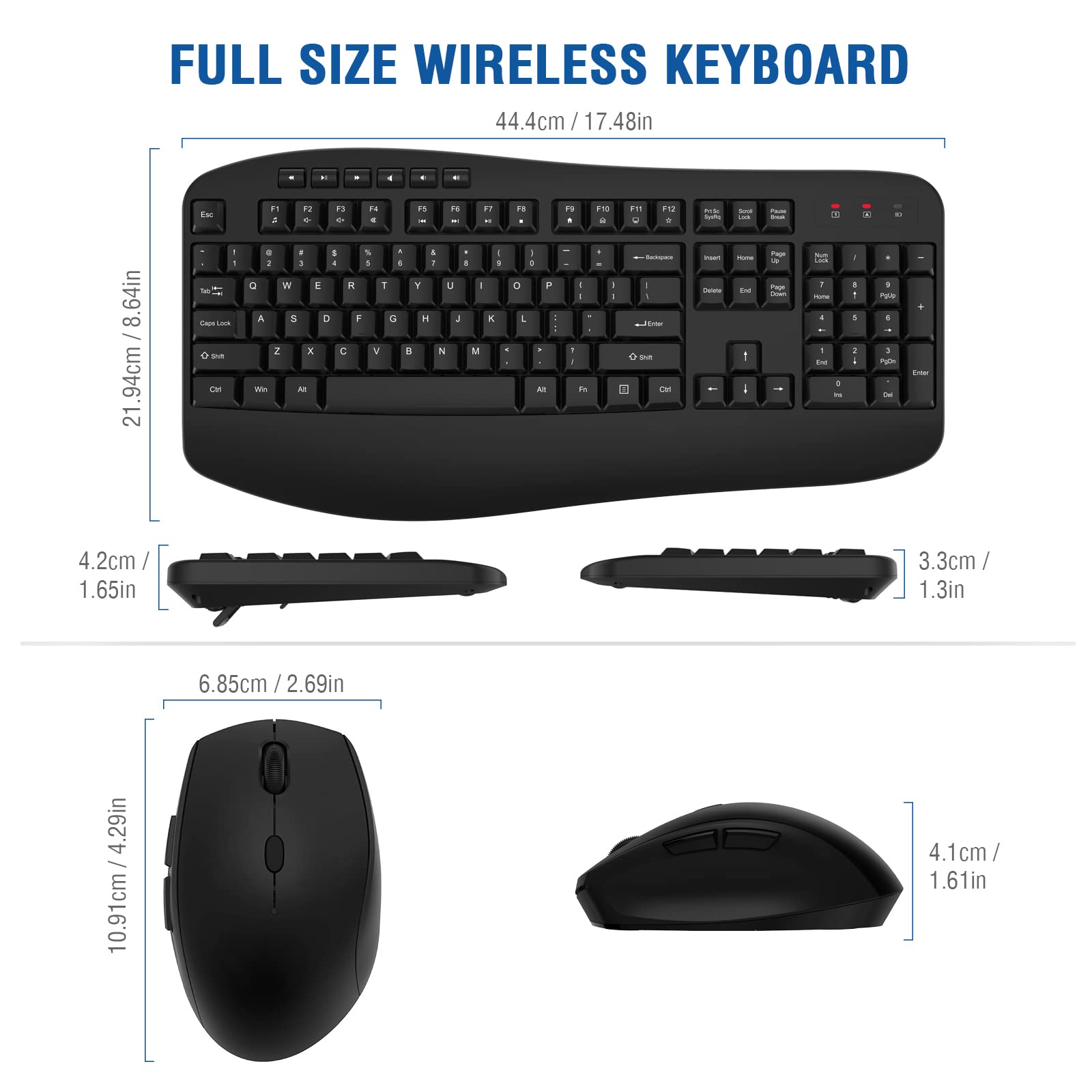 Wireless Keyboard Mouse Combo, EDJO 2.4G Full-Sized Large Wireless Keyboard with Comfortable Palm Rest and Optical Wireless Mouse for Windows, Mac OS PC/Desktops/Computer/Laptops