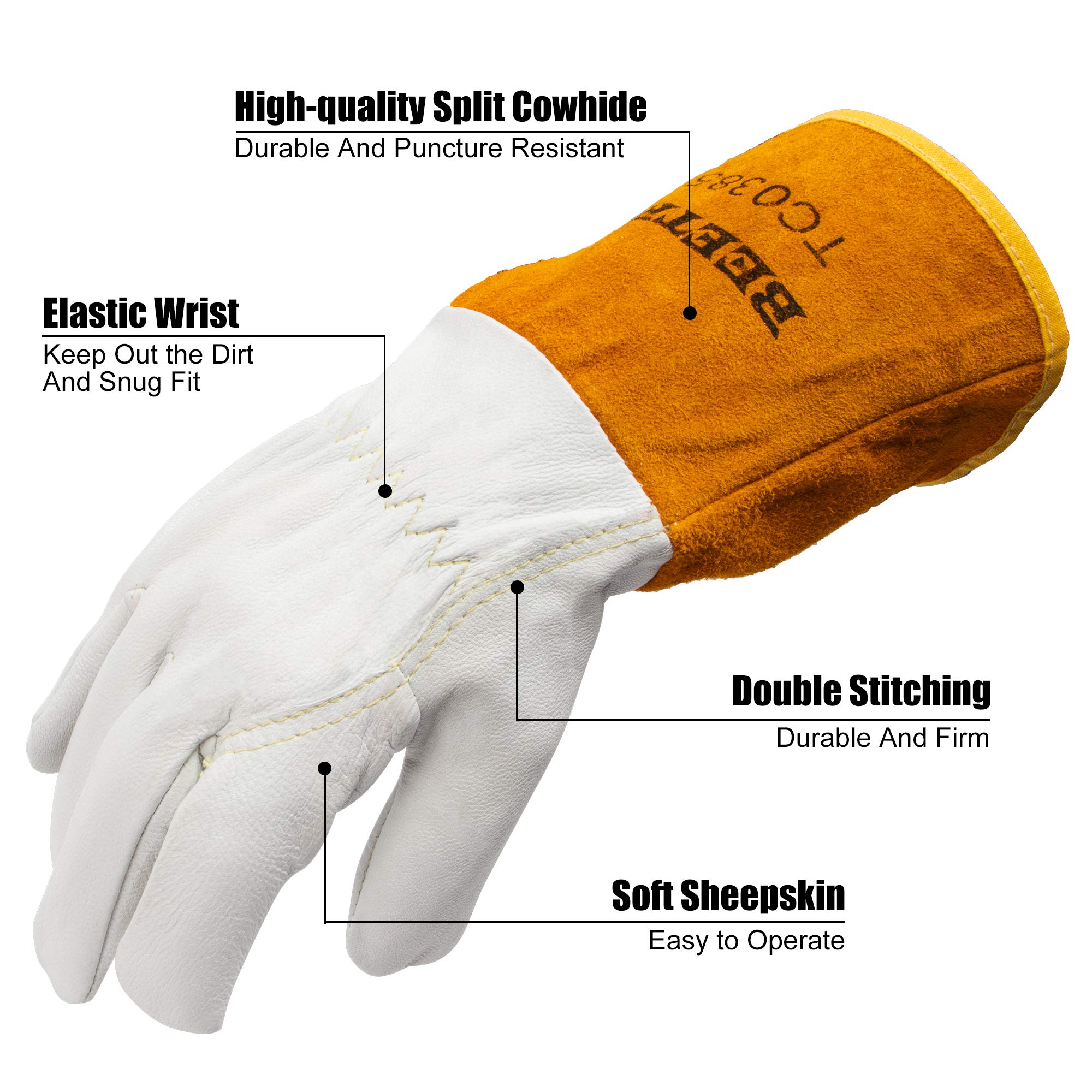 BEETRO Working Gloves 12 Pairs, Tig Welding Cowhide Split Leather, Heat/Fire Resistant BBQ/Warehouse/Heavy Duty/Animal Handling Glove, Extremely Soft and Flexible