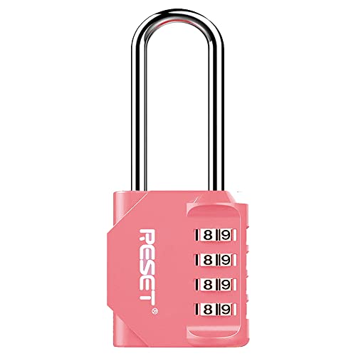 RESET-060 4 Digit Combination Padlock with 2.4 inch Long Shackle Combination Lock,Outdoor Waterproof Padlock,Indoor Padlock for School Locker Gym Locker Fence Gate Toolbox Pink