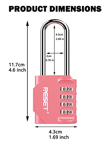 RESET-060 4 Digit Combination Padlock with 2.4 inch Long Shackle Combination Lock,Outdoor Waterproof Padlock,Indoor Padlock for School Locker Gym Locker Fence Gate Toolbox Pink