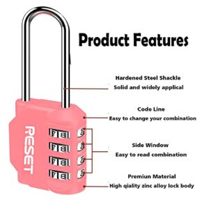 RESET-060 4 Digit Combination Padlock with 2.4 inch Long Shackle Combination Lock,Outdoor Waterproof Padlock,Indoor Padlock for School Locker Gym Locker Fence Gate Toolbox Pink