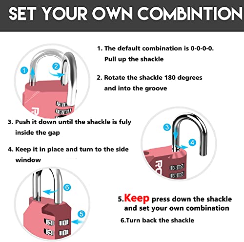 RESET-060 4 Digit Combination Padlock with 2.4 inch Long Shackle Combination Lock,Outdoor Waterproof Padlock,Indoor Padlock for School Locker Gym Locker Fence Gate Toolbox Pink