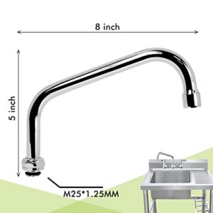 8 Inch Swivel Swing Nozzle Spout Replacement Kit for All Commercial Kitchen Sink Faucet, Add-on Spout Fits for 2 or 3 Bay Compartment Sink, 360 Degree Stainless Steel Chrome Finish(2.2 GPM)