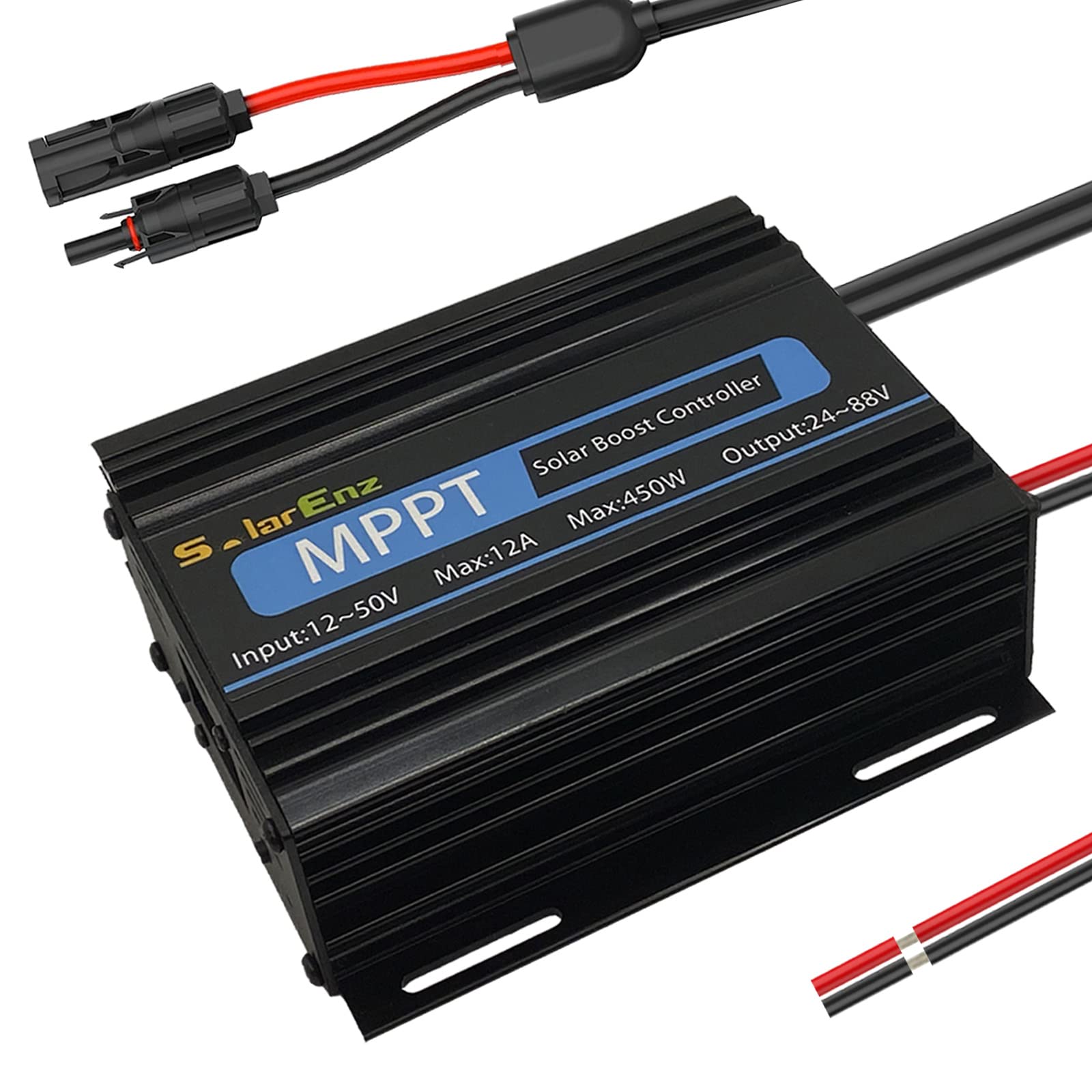 Boost MPPT Solar Charge Controller 12A 24V/36V/48V/60V/72V Lead-Acid LiFePO4 Gel Flooded Batteries etc in Golf Cart Electric Bike Ebike Solar Charge Motor Bicycle and Solar System