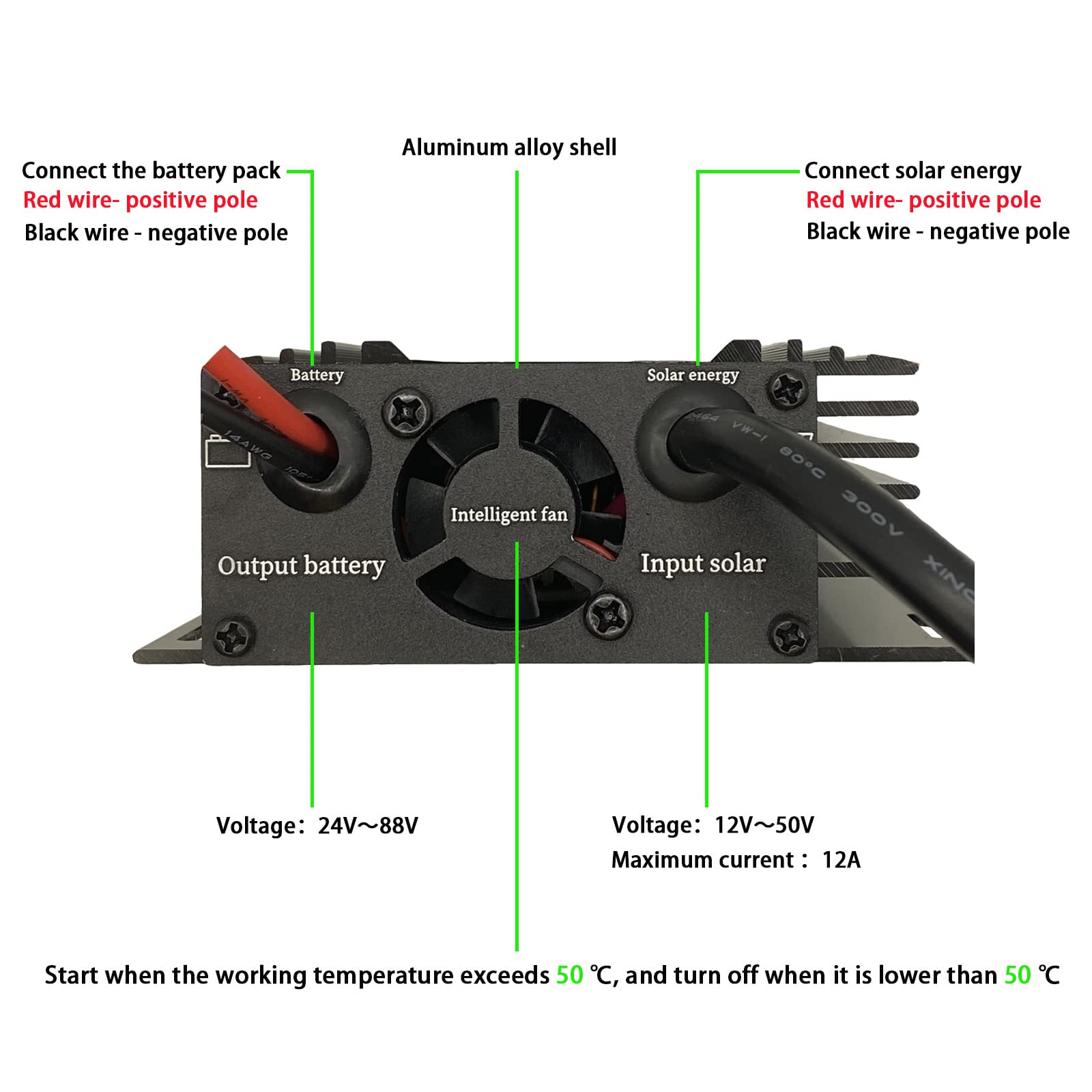 Boost MPPT Solar Charge Controller 12A 24V/36V/48V/60V/72V Lead-Acid LiFePO4 Gel Flooded Batteries etc in Golf Cart Electric Bike Ebike Solar Charge Motor Bicycle and Solar System