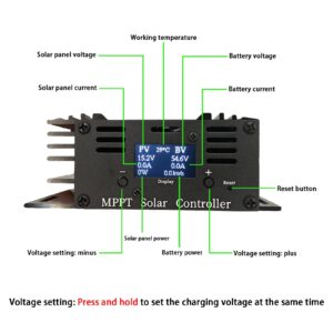 Boost MPPT Solar Charge Controller 12A 24V/36V/48V/60V/72V Lead-Acid LiFePO4 Gel Flooded Batteries etc in Golf Cart Electric Bike Ebike Solar Charge Motor Bicycle and Solar System