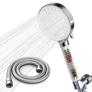 newentor filtered shower head, white high pressure 6 spray modes handheld shower head with 59" hose and bracket, 3 stage water softener shower head filters for hard water