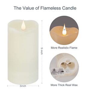 TECHLONG Flameless Candles with Remote Timer, 3D Moving Flickering Flame Battery Operated Candles Lasting 1000+ Hours, 3" x 5" Ivory Real Wax Electric LED Pillar Candles, Set of 2