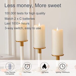 TECHLONG Flameless Candles with Remote Timer, 3D Moving Flickering Flame Battery Operated Candles Lasting 1000+ Hours, 3" x 5" Ivory Real Wax Electric LED Pillar Candles, Set of 2