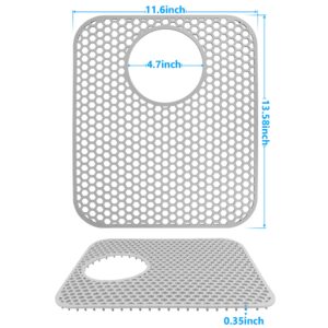 YUBIRD Sink Protectors for Kitchen Sink -13.58"x 11.6" Sink Mat, 2 PCS Silicone Kitchen Sink Mat for Bottom of Stainless Steel Sink(Grey, Rear Drain)