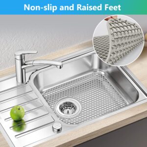 YUBIRD Sink Protectors for Kitchen Sink -13.58"x 11.6" Sink Mat, 2 PCS Silicone Kitchen Sink Mat for Bottom of Stainless Steel Sink(Grey, Rear Drain)