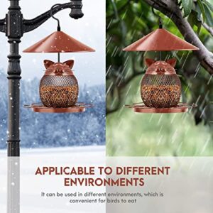 Bird Feeder, Metal Wild Bird Feeders with Baffle and Cute Cat Cover for Outside 2LB Seeds Bird Feeder Hanging Outdoor Easy Cleaning and Filling Best Decorations for Family