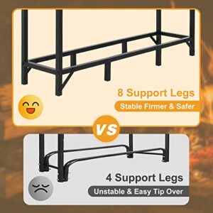 Simniam 4ft Firewood Rack Outdoor, Indoor-Outdoor Universal Wood Rack for Firewood, Includes 2 Sets of Hooks for Hanging Items, for Patio Firewood Storage, Steel Pipe Wood Rack Tool Accessories（Black