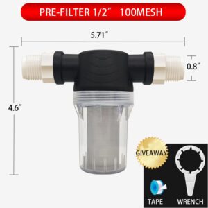 Sediment Filter in-Line Strainer with 316 Stainless Steel Mesh Screen for Pressure Washer,Water Pump,Garden Hose,RV,Outdoor Gardening (1/2" Female Thread 100 Mesh)