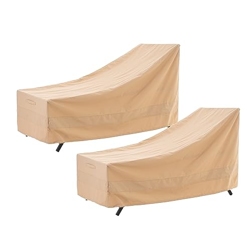 WJ-X3 Outdoor Waterproof Patio Chaise Lounge Covers, UV Resistant Fabric, Outdoor Lounge Chair Covers, 32W x 80D x 42H, Beige, 2 Pack