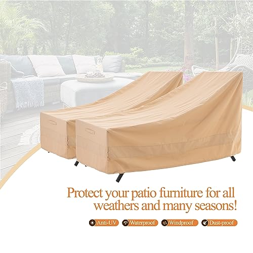 WJ-X3 Outdoor Waterproof Patio Chaise Lounge Covers, UV Resistant Fabric, Outdoor Lounge Chair Covers, 32W x 80D x 42H, Beige, 2 Pack