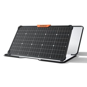 jackery solarsaga 80, dual-sided panels enhanced power generation efficiency of 25%, ip68 waterproof and dustproof, simple & speedy setup, compatible with all jackery stations, made for outdoors