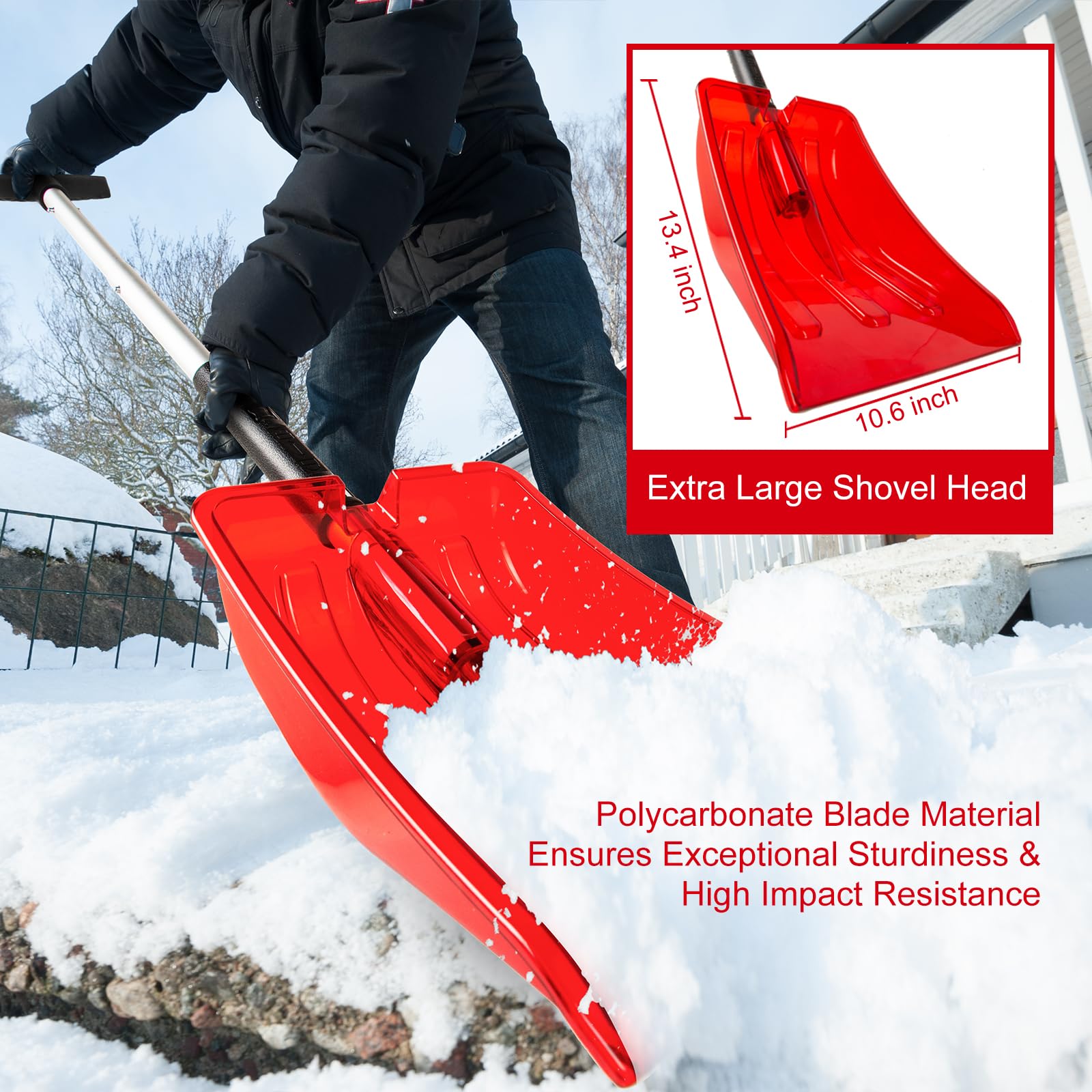 SnowPro 3-in-1 Snow Shovel for Car, Fast Folding and Telescoping Design for Emergency Snow Removal - Compact Snow Shovel with Gloves, Snow Brush & Ice Scraper - Collapsible and Portable Utility Shovel