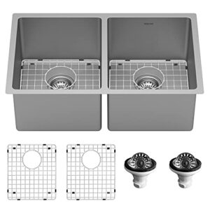 karran 30" undermount 16-gauge stainless steel 50/50 double bowl kitchen sink kit