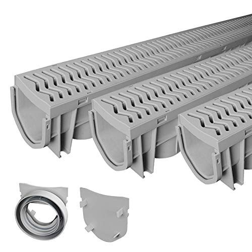 Source 1 Drainage Trench and Driveway Channel Drain with Concrete Grey Grate, 3-Pack