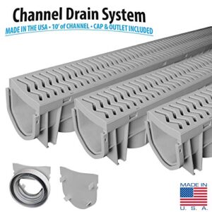 Source 1 Drainage Trench and Driveway Channel Drain with Concrete Grey Grate, 3-Pack