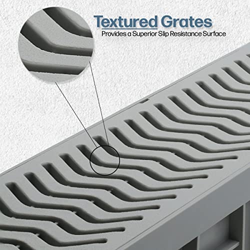 Source 1 Drainage Trench and Driveway Channel Drain with Concrete Grey Grate, 3-Pack