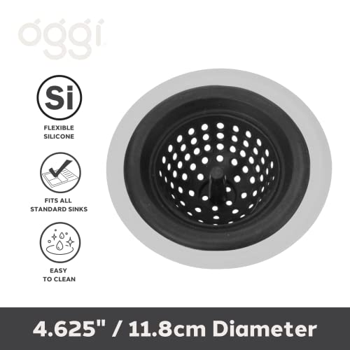 OGGI Silicone & Metal Sink Stopper- Great Kitchen Sink Stopper, Silicone Drain Stopper, Sink Plug, 4.6˝ Diameter Metal Rim, Black