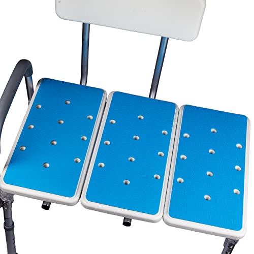 3 PCS Tub Transfer Bench Cushion with Adhesive Soft Waterproof Slip-Resistant Shower Chair Bath Shower Bench Mat, Shower Seat Pad with Holes, 15x7.6 in, Blue